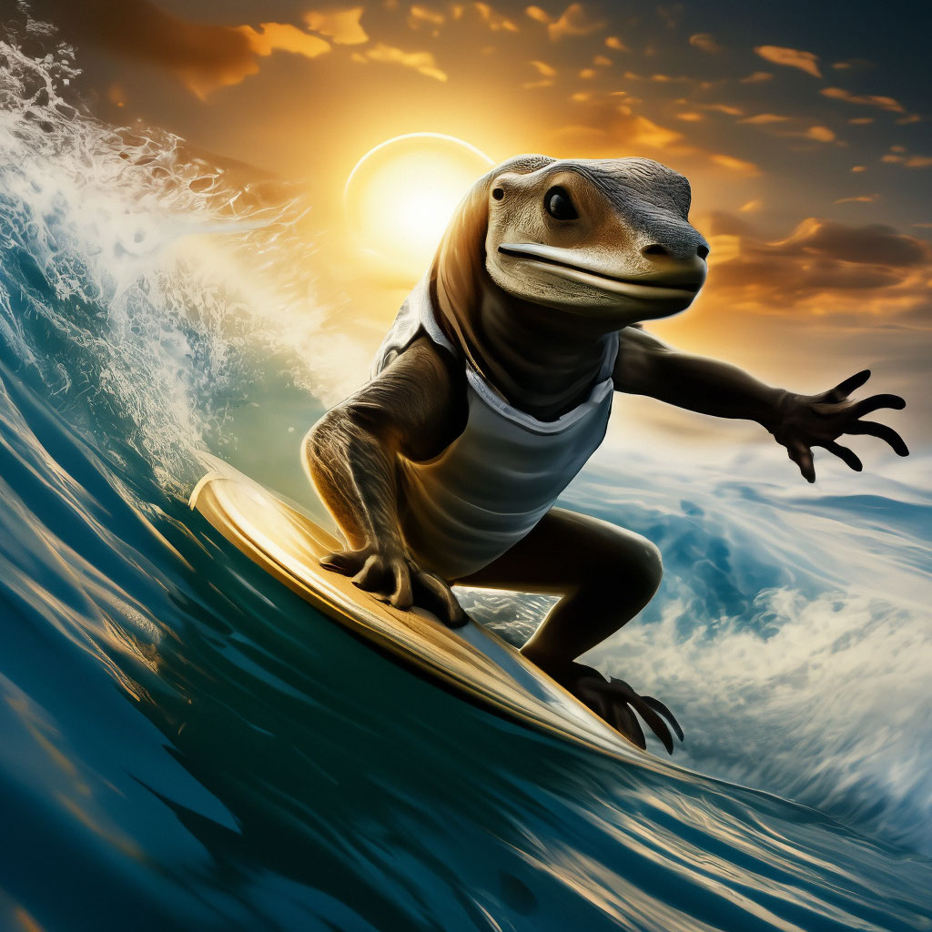 "🫥 Surfing lizard on the crest of the wave aquaserfing flight vortex ...