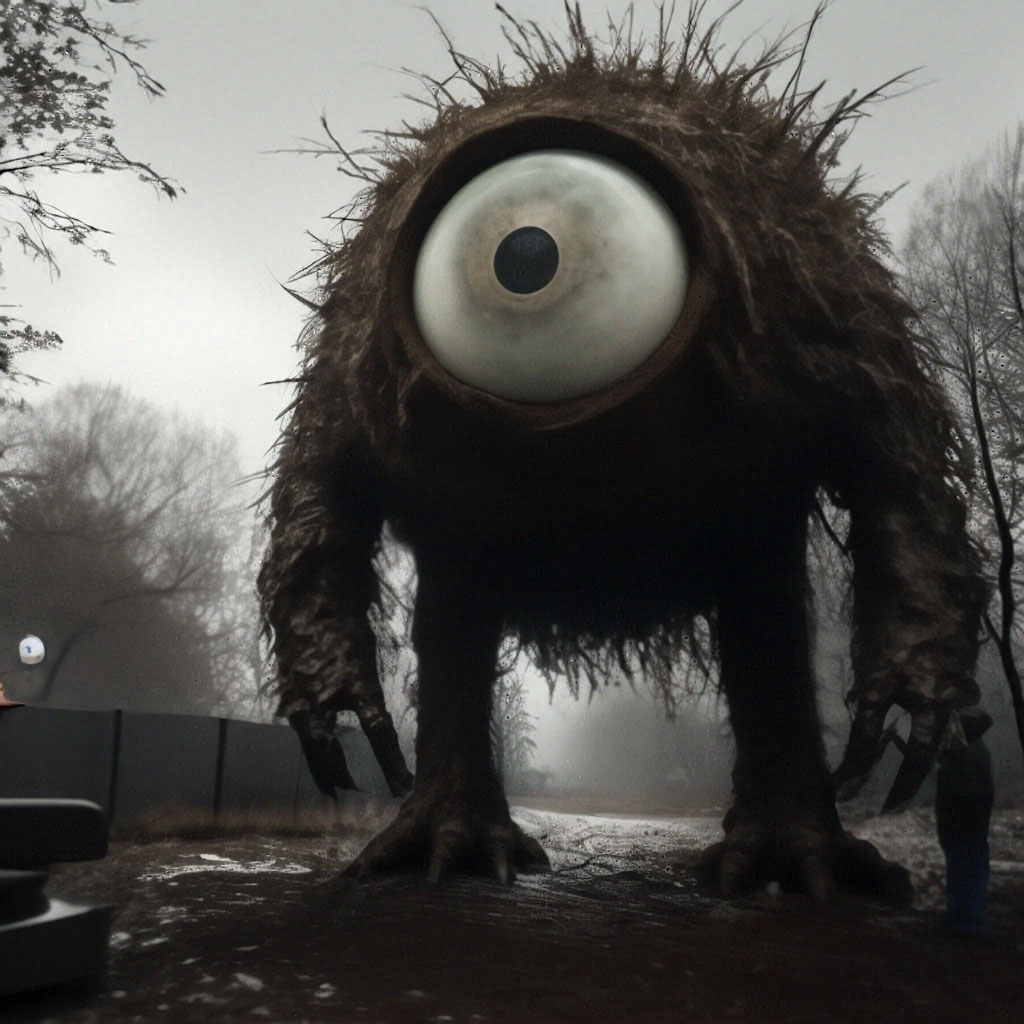 "Monster with a giant white eye looks …" — image created in Shedevrum