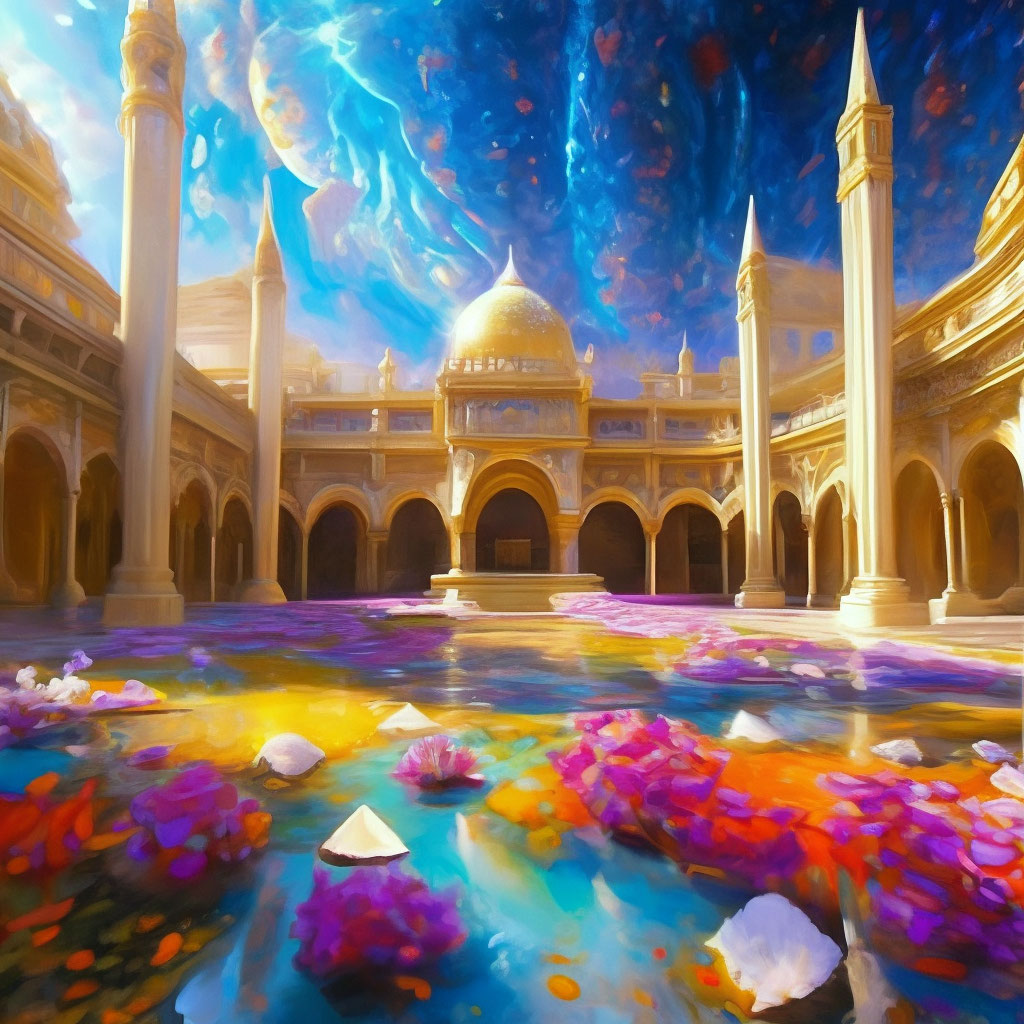 "Oil paints MA-021, near-field, astral plane, oasis, multicolored crystals …" — image created in ...