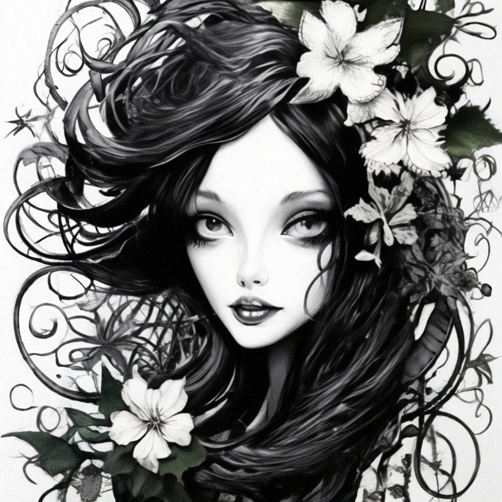 "Tim Burton zentangle doodling lunaria lace snowflakes ivy botanical ...