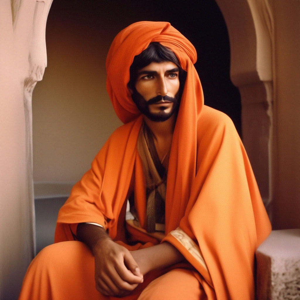 "An Arab in an orange robe" — image created in Shedevrum
