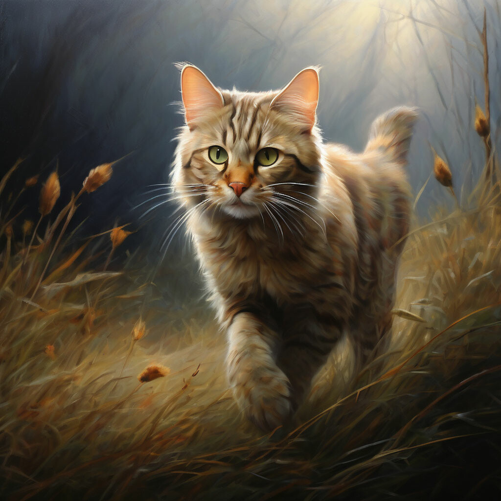 "A cat on the hunt" — image created in Shedevrum