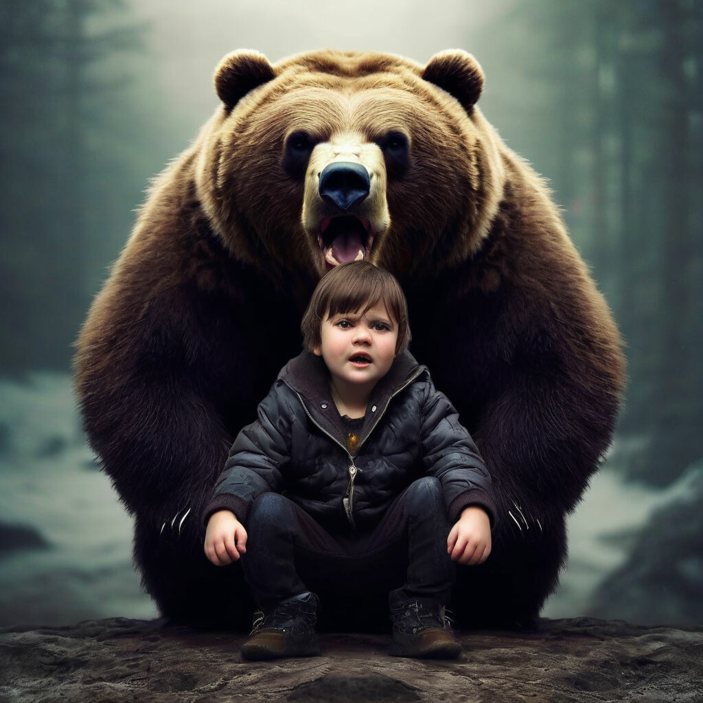 "I want to be very angry with you The bear in the photo" — image created in Shedevrum