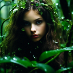 «Confused beautiful girl, confused, giant predatory plants, vines ...
