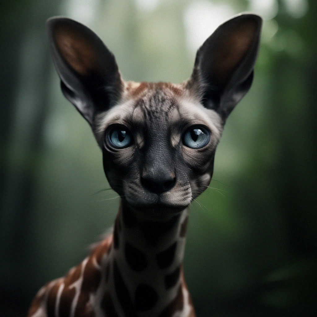 "A hybrid of a Siamese cat and a giraffe" — image created in Shedevrum
