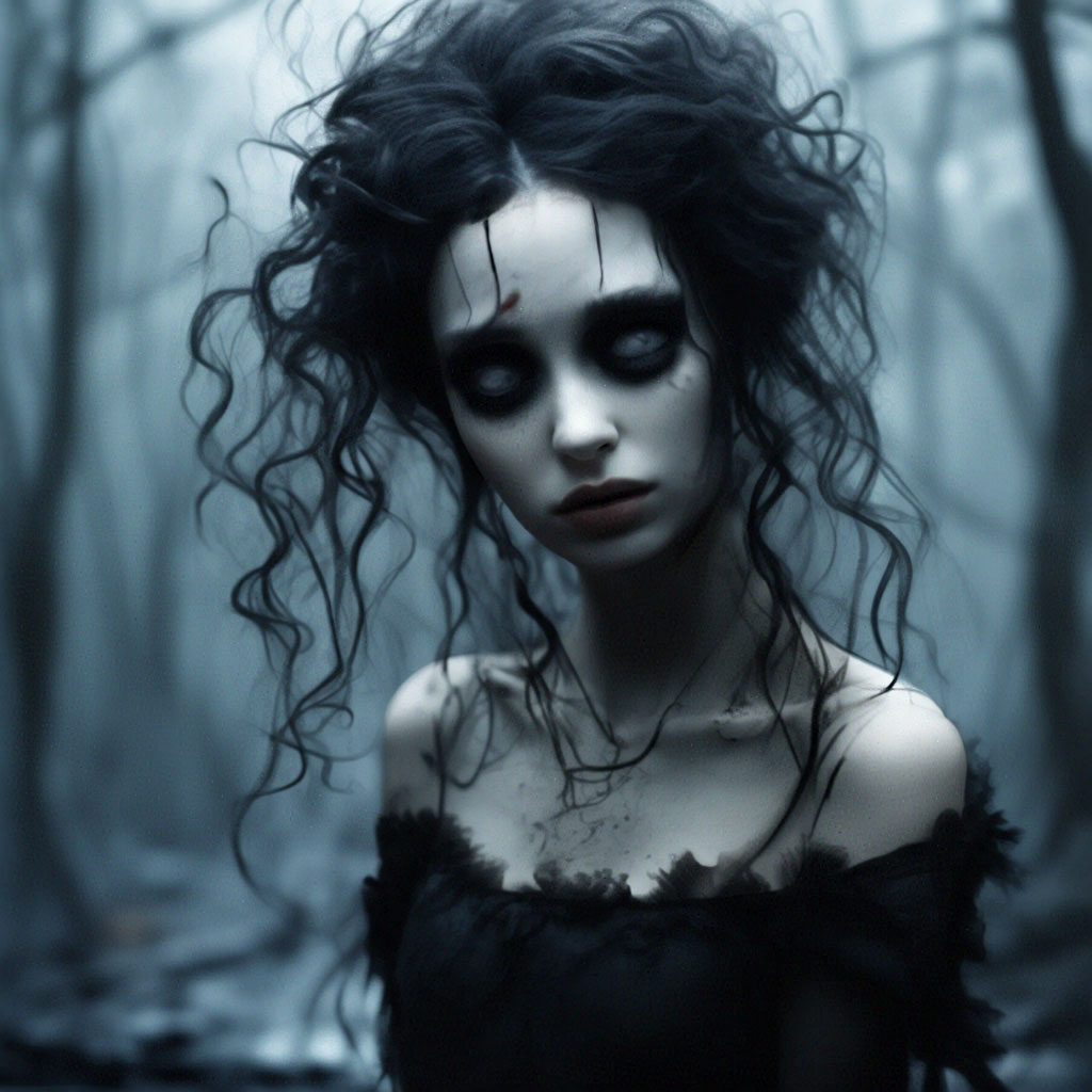 "Victim syndrome. Tim Burton's style,very sad, fog,watercolor,fine ...