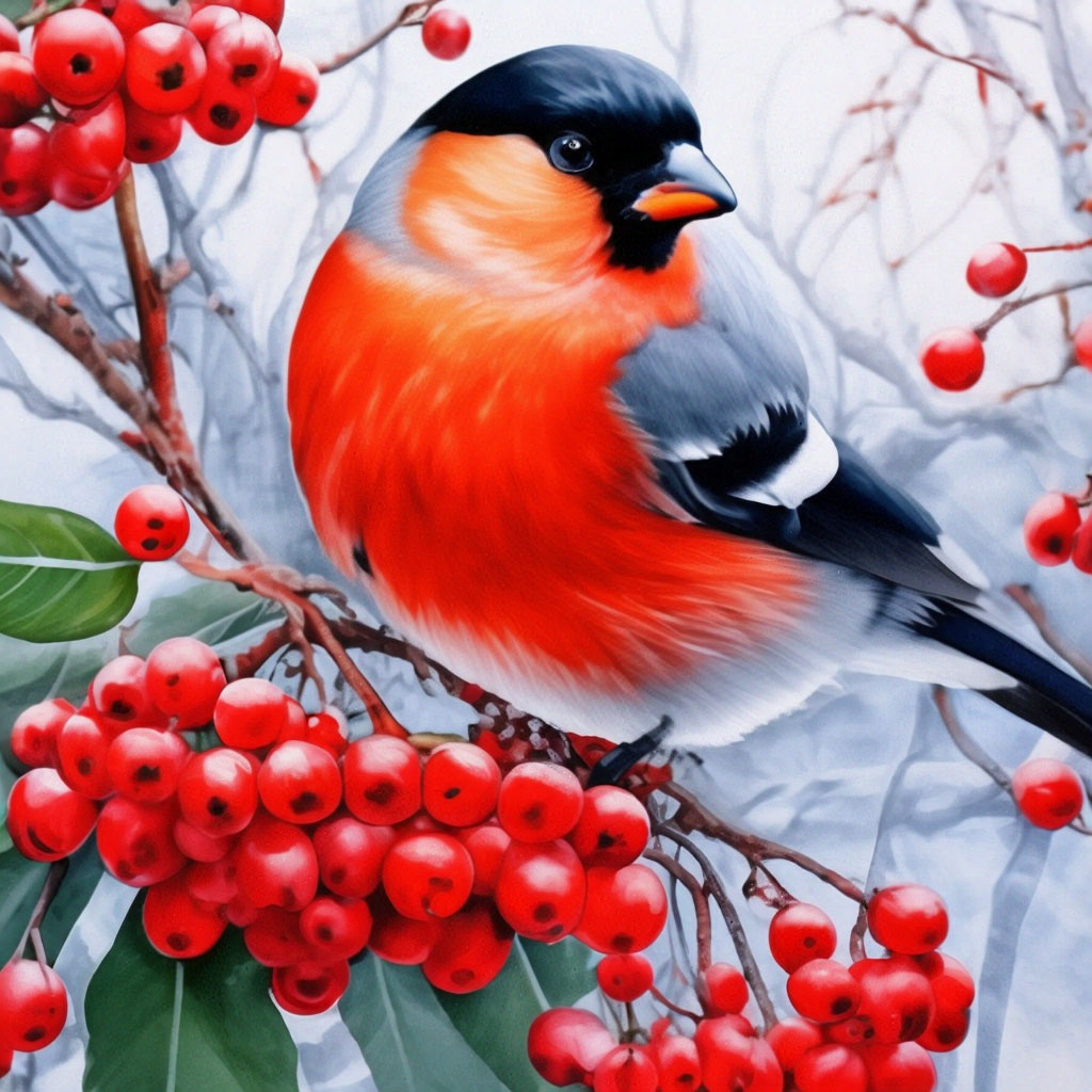 "Watercolor, graphic drawing, pastel, rowan, green leaves, many rowan ...