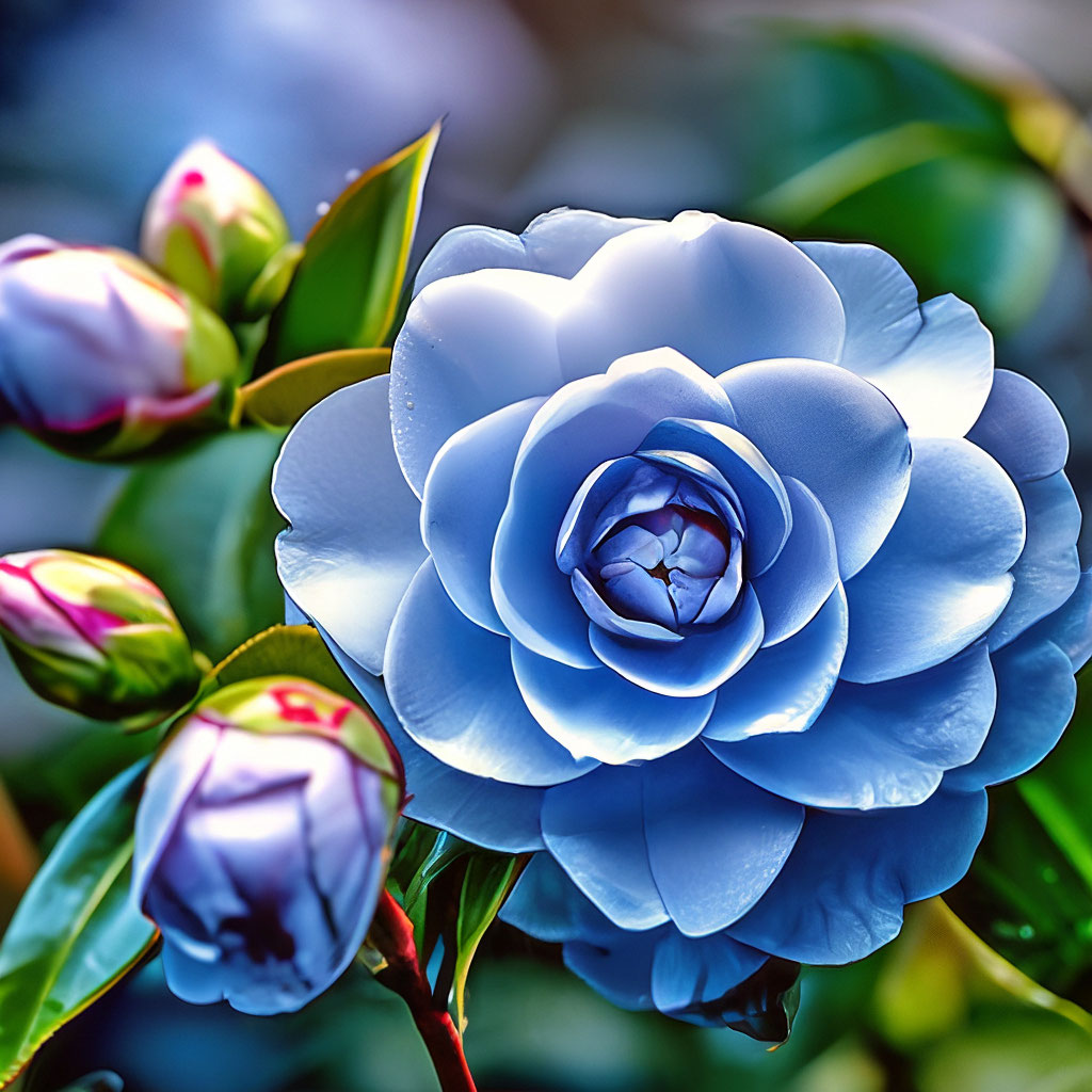 blue camellia with buds large image created in Shedevrum