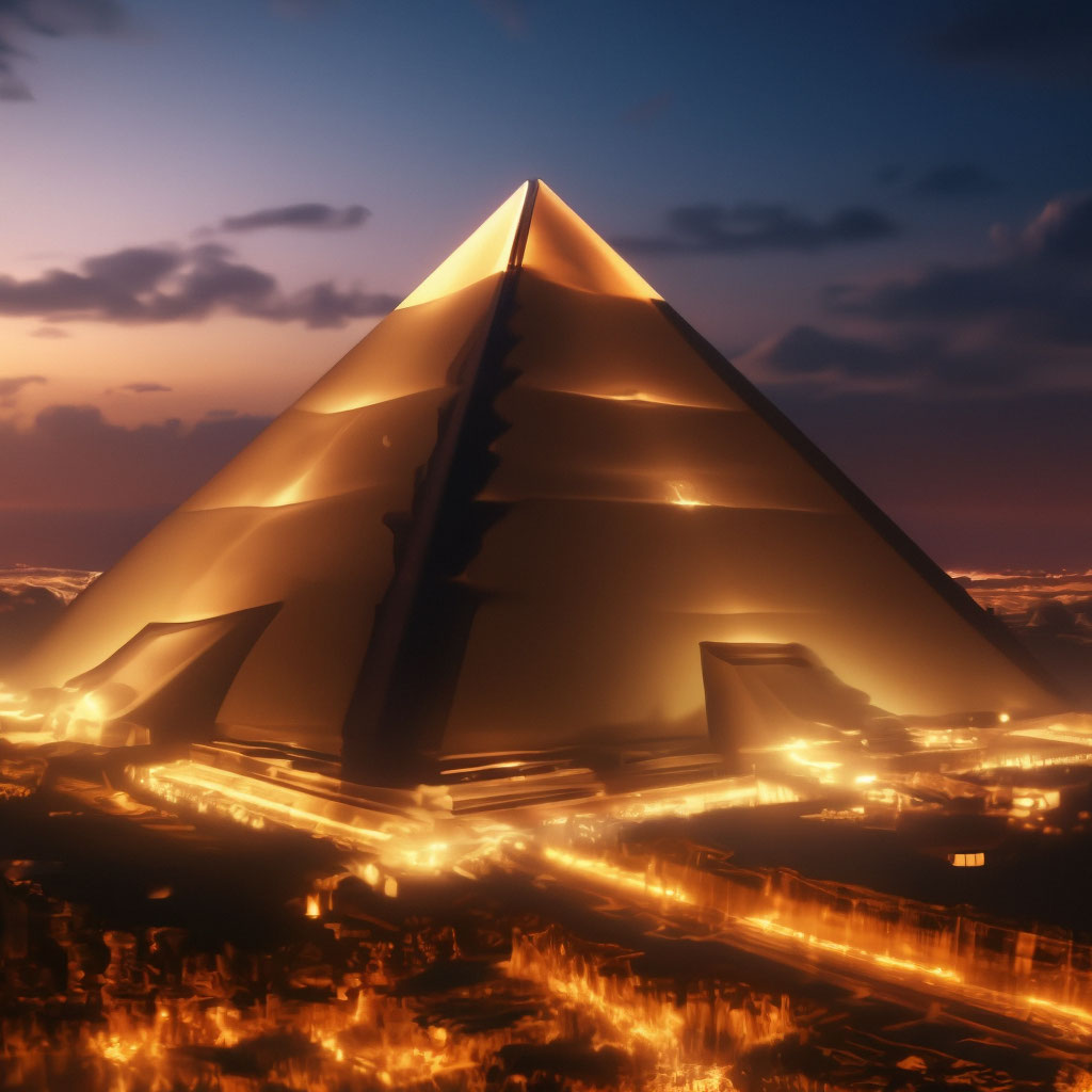 "Flying over the Pyramids of Giza" — image created in Shedevrum