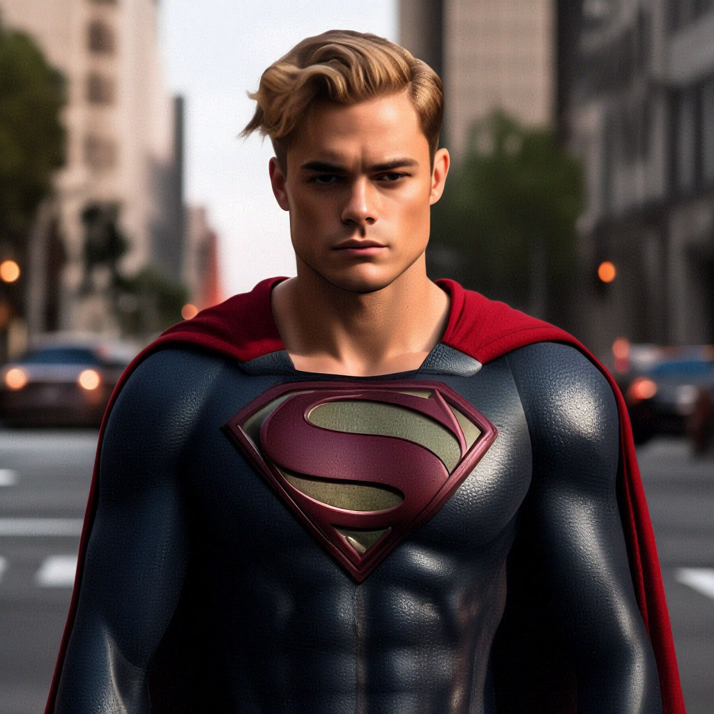 "Daker Montgomery, as Superman, City, 4K" — image created in Shedevrum