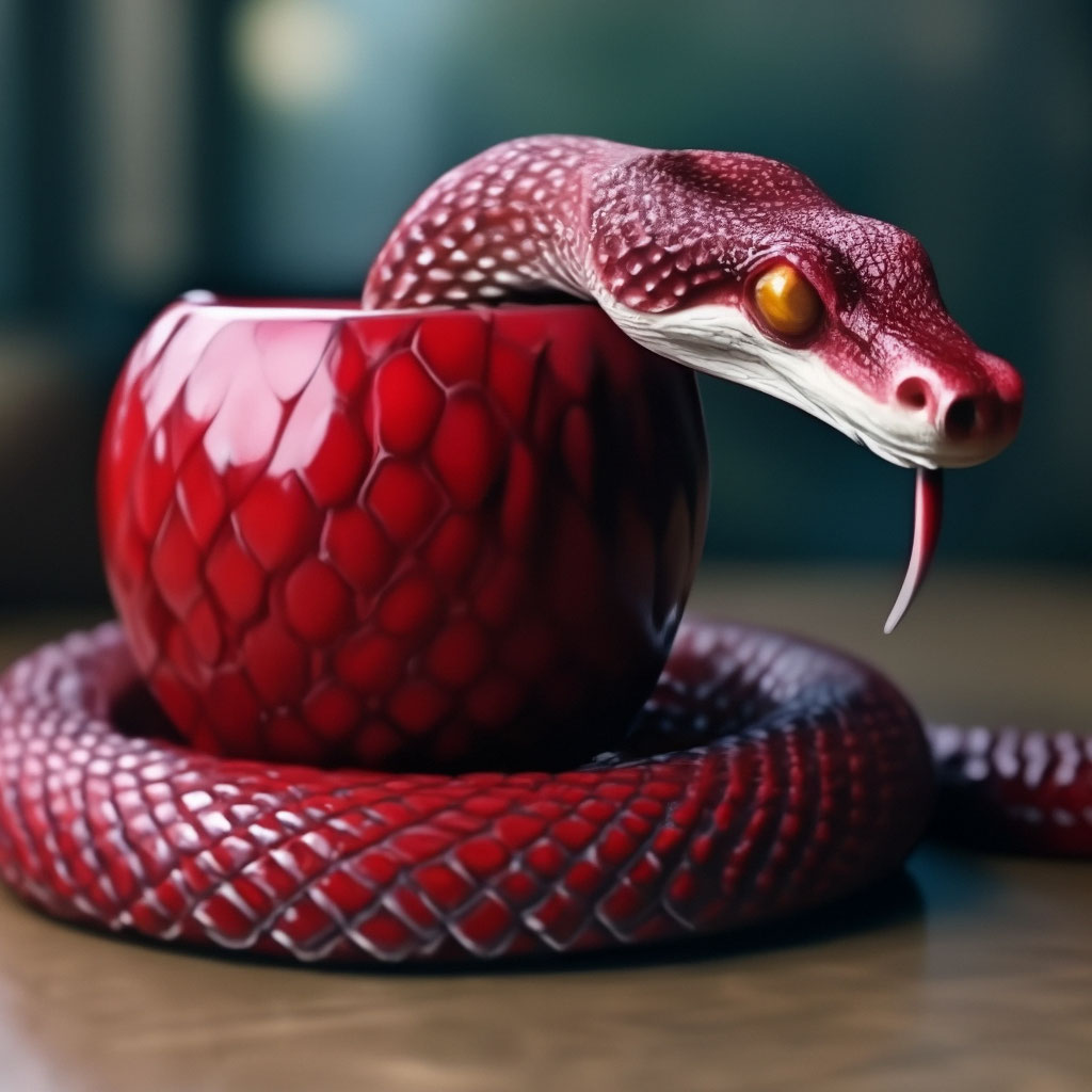 "Hyperrealism, very gentle, beautiful digital photo, red snake apple ...