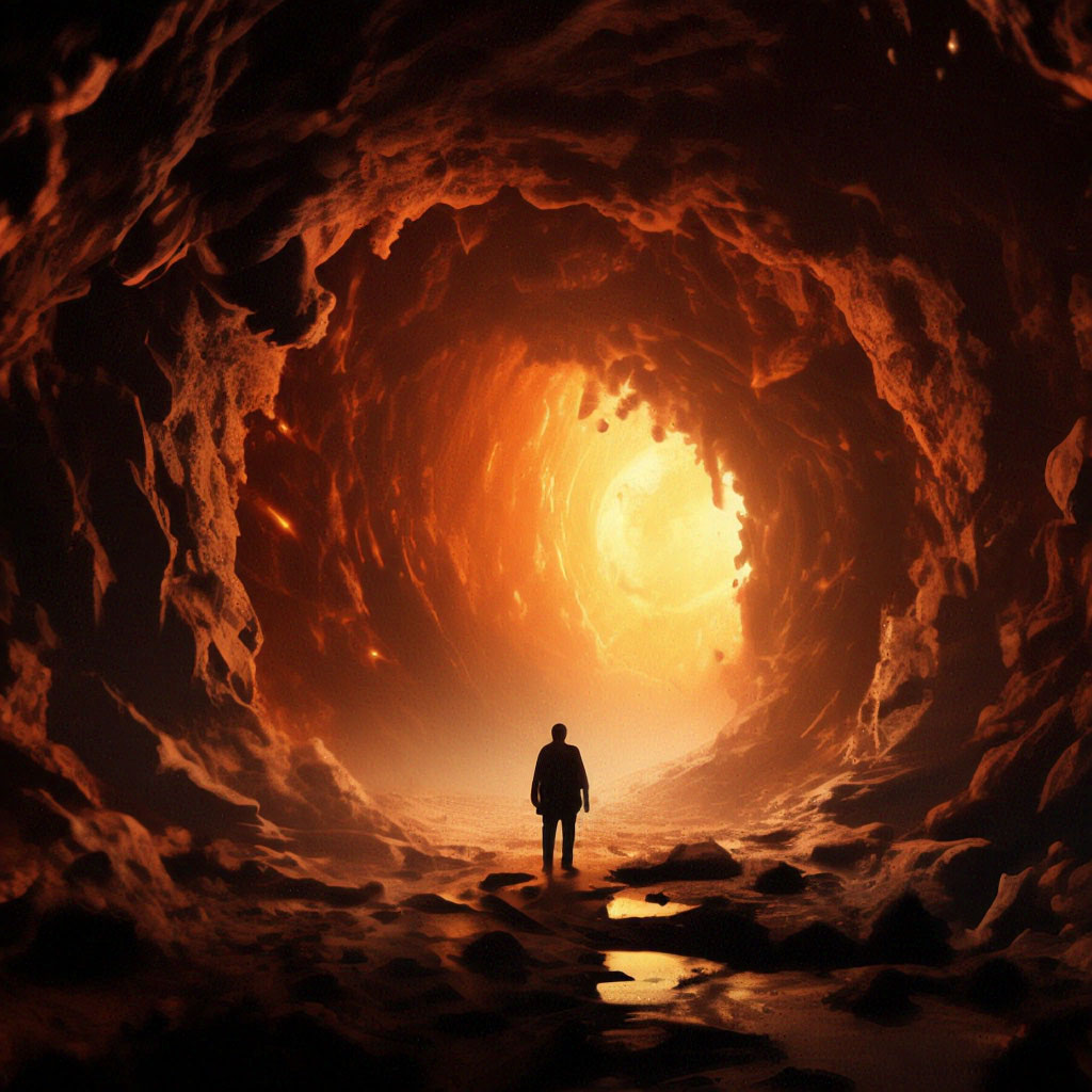 "Galaxy, explosion of a planet at the end of a cosmic well, cave ...