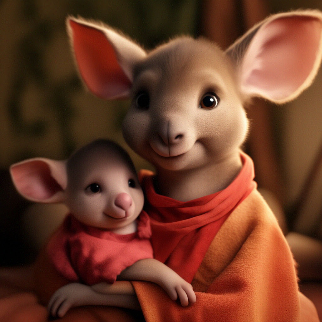 "Kanga is a warm, protective mother to little Roo. Her hands are full ...