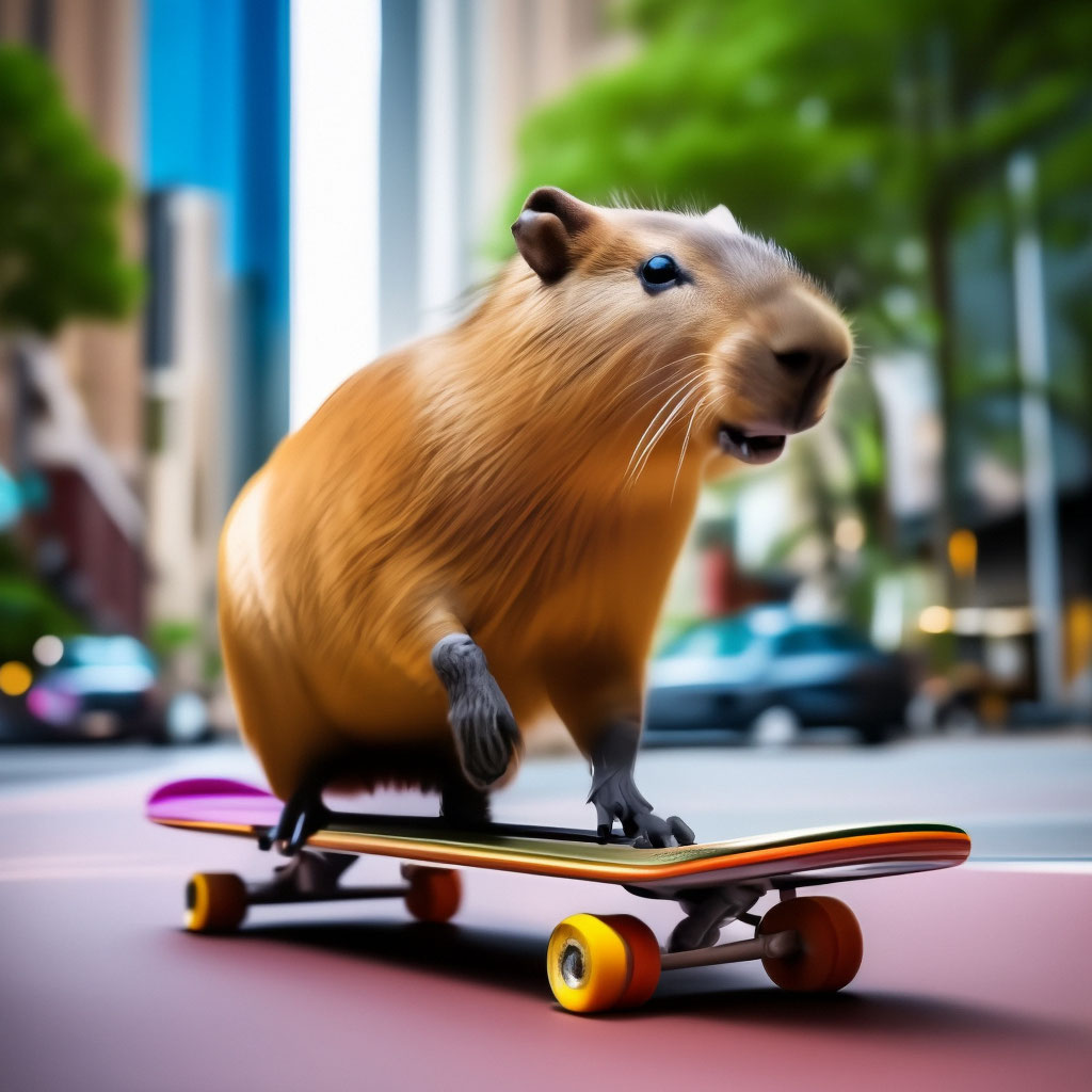 "Capybara on a skateboard🛹" — image created in Shedevrum