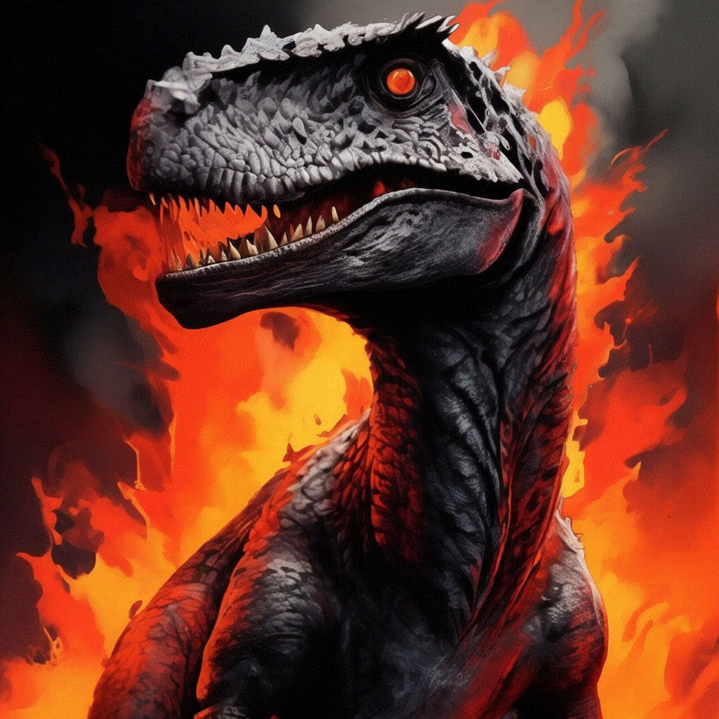 "💥💥💥 Dinosaur raptor, natural colors, smoke+fire background, high ...