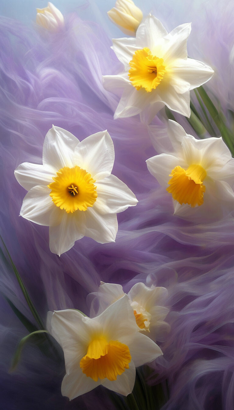 "Dry pastel, floral fantasy, lilac, daffodils, down, fur, silk threads ...