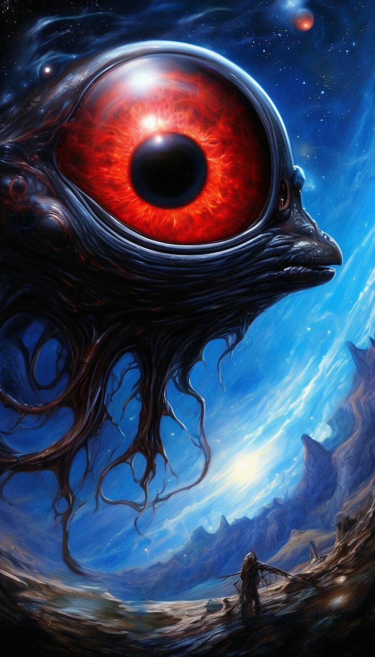 "In the style of fantasy-art, an alien…" — image created in Shedevrum