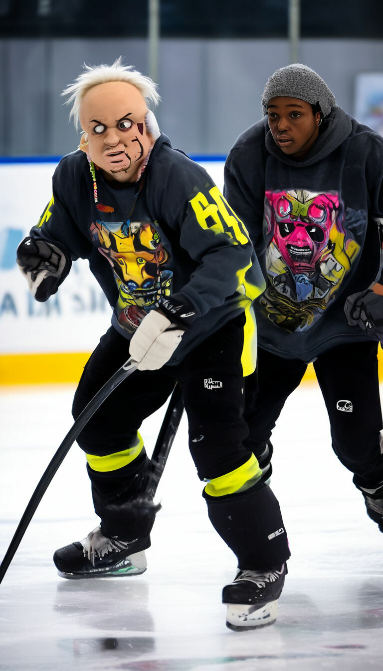 "On the ice rink hockey detailed gang fight, MONSTER energy suit, gang ...