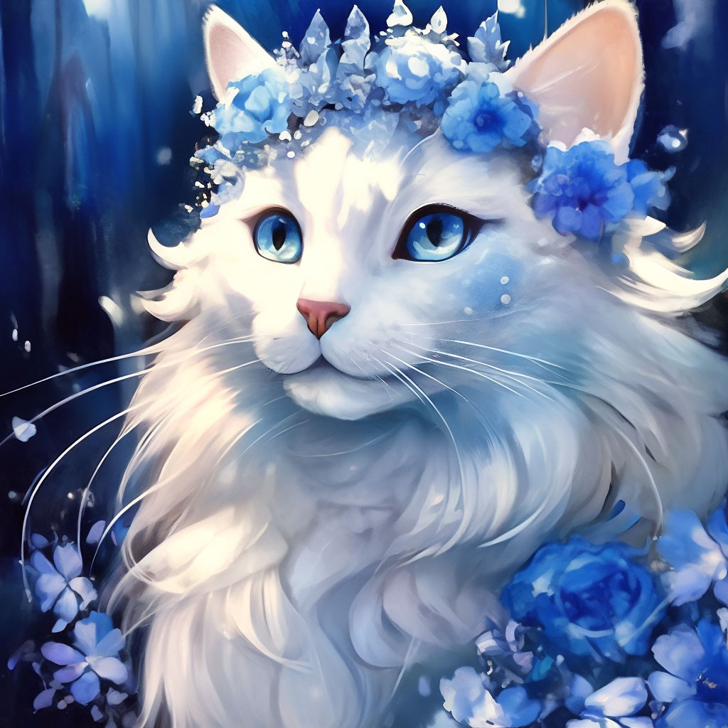 "Cat🩵 very realistic fluffy fabulous smiling fantastic white fractal ...