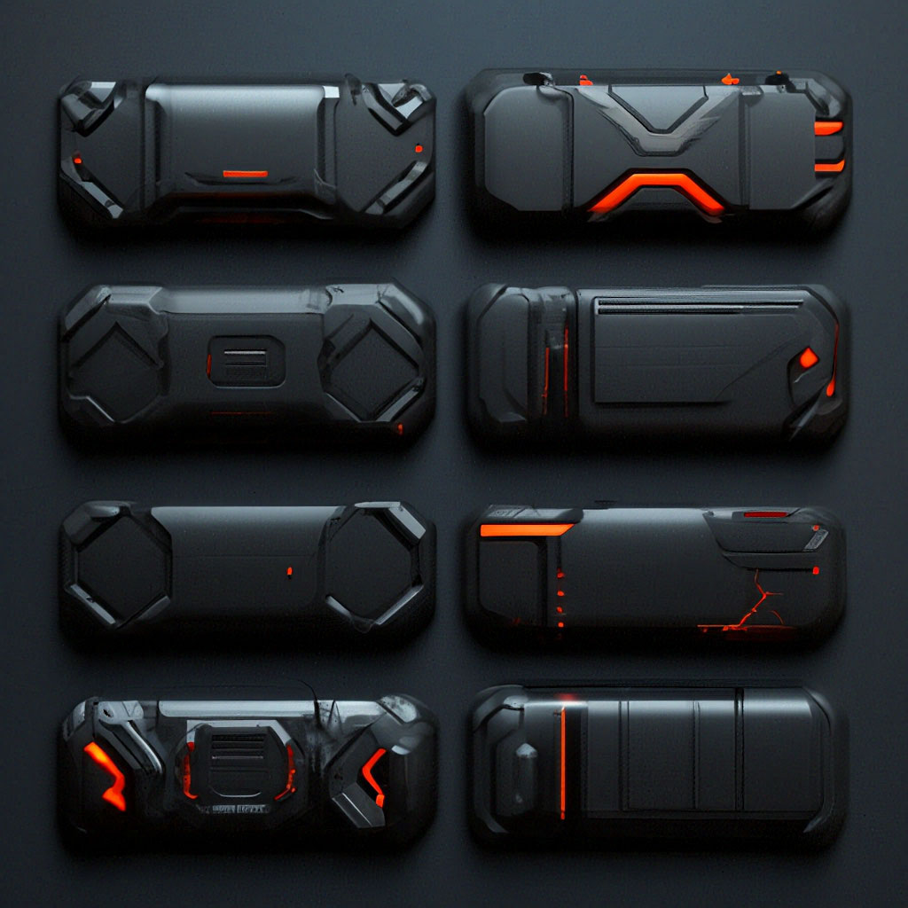"Rectangular sci fi button" — image created in Shedevrum
