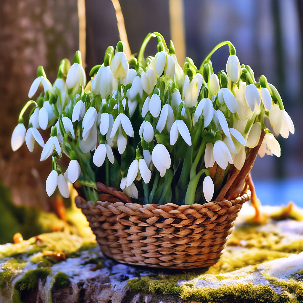 "A basket with snowdrops" — image created in Shedevrum