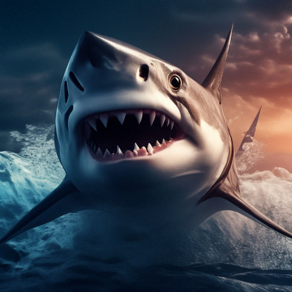 "Shark, sea, tsunami, supermoon, saturated color, niji, 16:9 ...