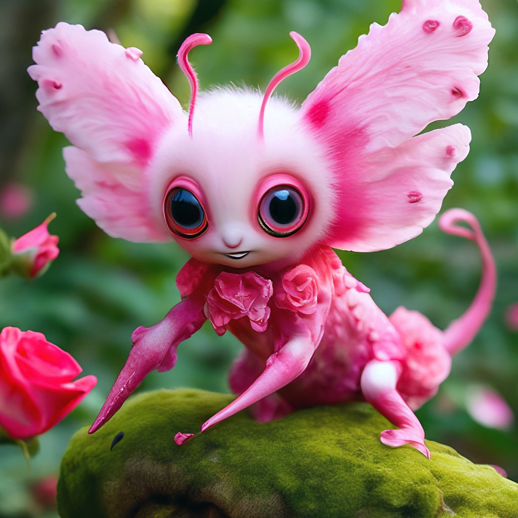 "A creature that lives in a rose flower" — image created in Shedevrum