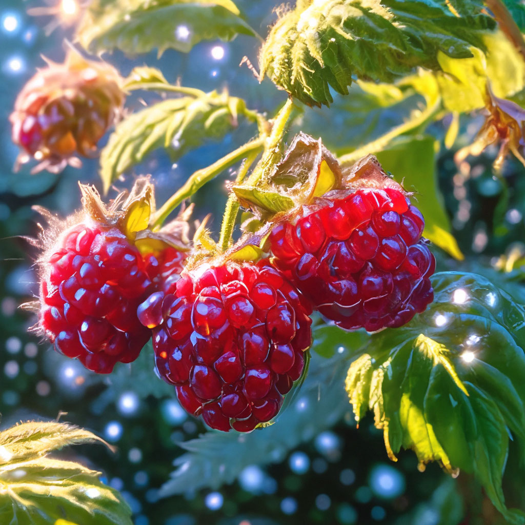 "A sparkling picture. sketch. elegant raspberry berry bush. juicy ...