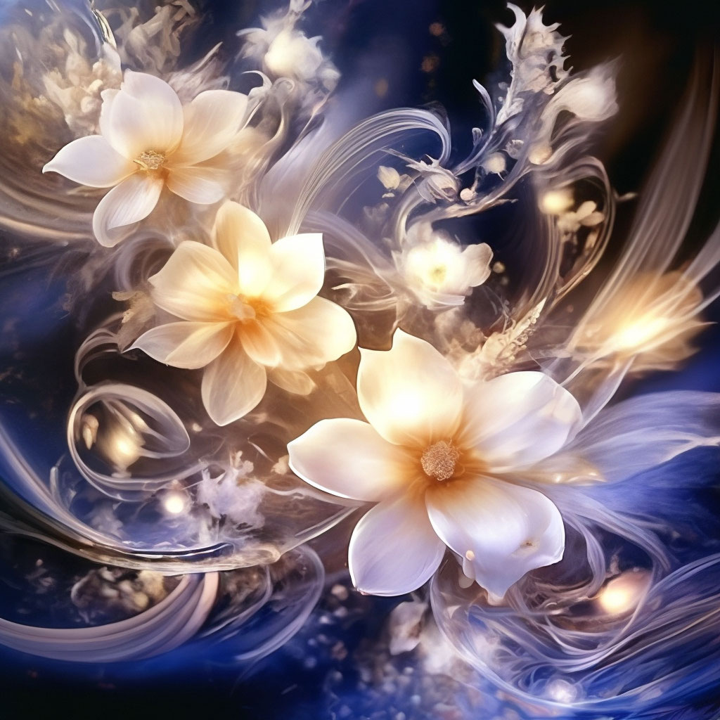 "🌸 flowers, musical notes, silk maskhitin, fractal, shimmer, filigree ...