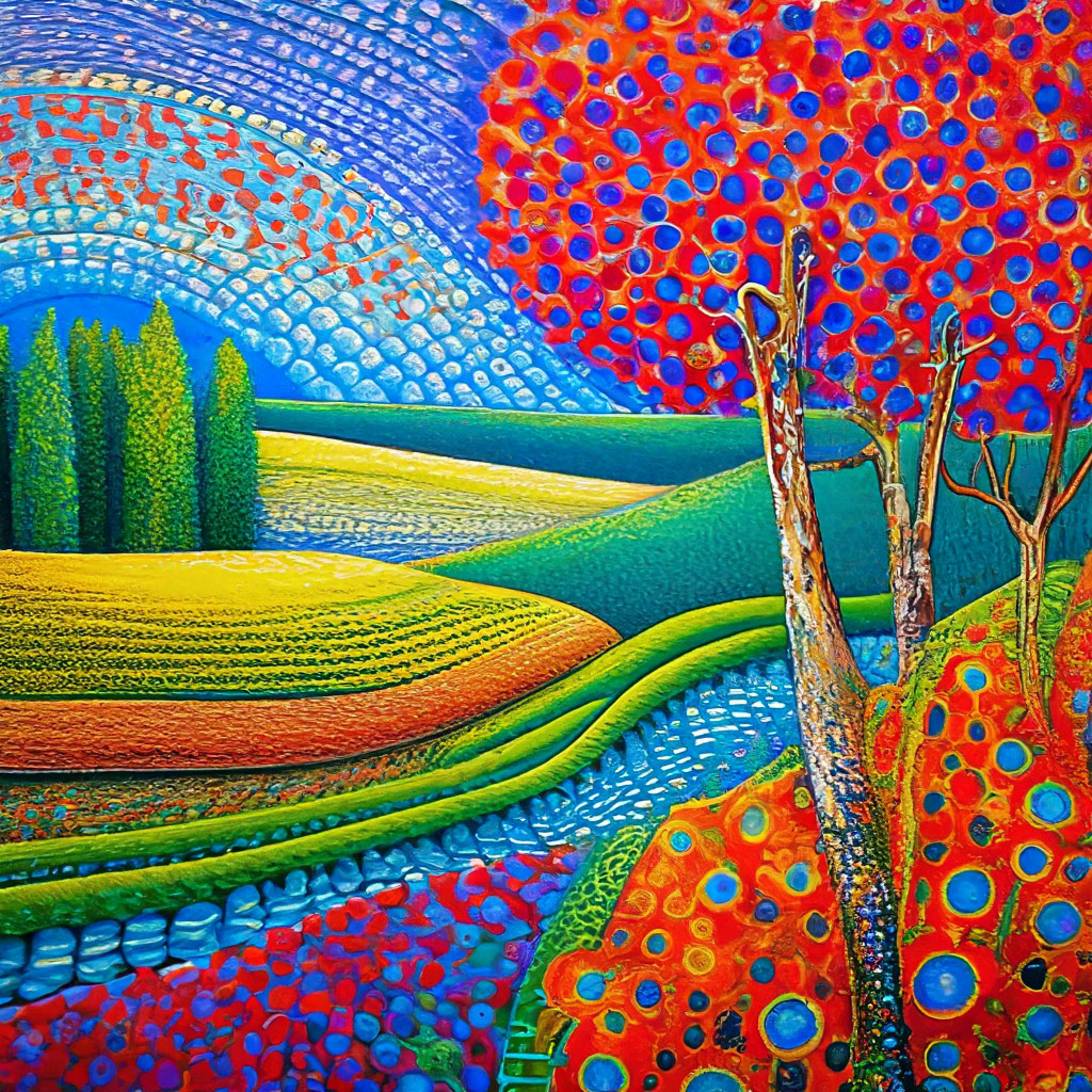 "Summer landscape pointillism, fractal, colored pencils" — image ...