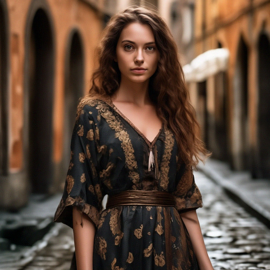"🧤 A girl in an antique dress with a …" — image created in Shedevrum