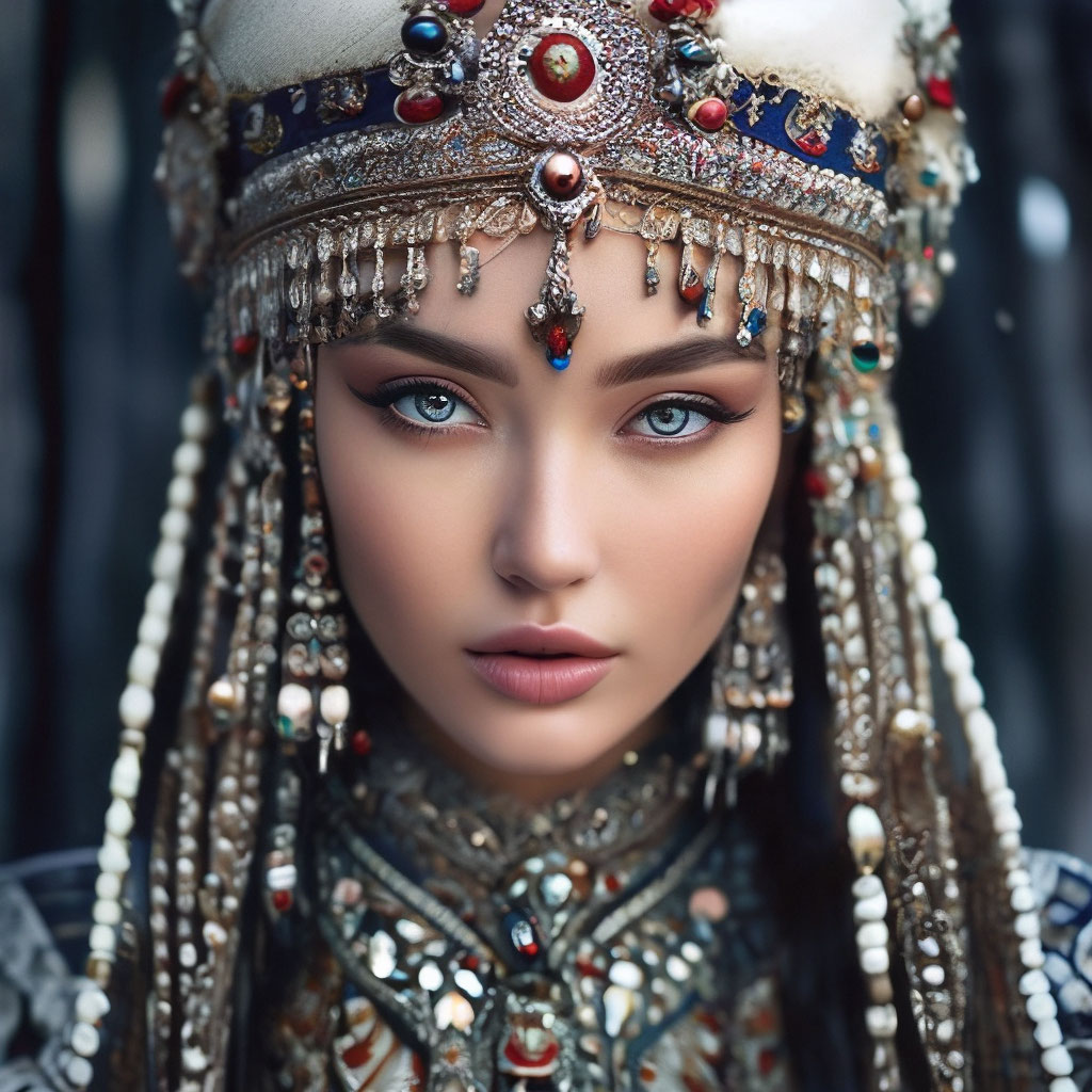 "🤍 gorgeous 25-year-old Kazakh girl in national costume,close-up,with ...
