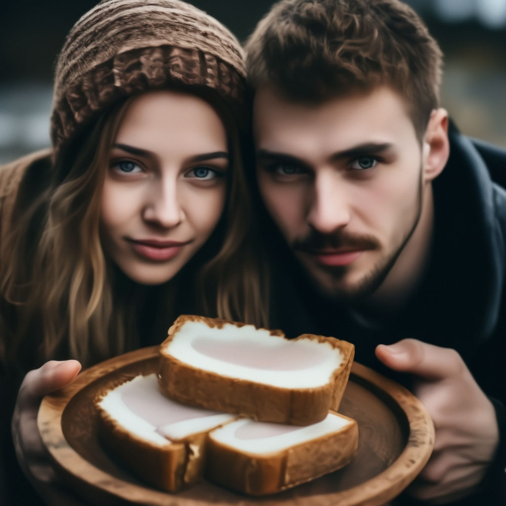 "People who love each other eat lard with black bread together, a girl ...