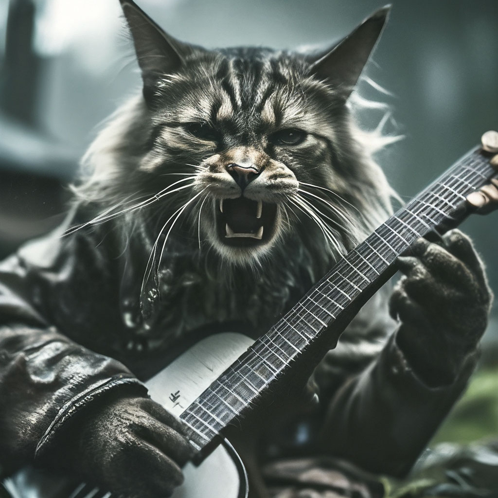 "Humanoid cat tramp screams to the sound of a battered guitar ...
