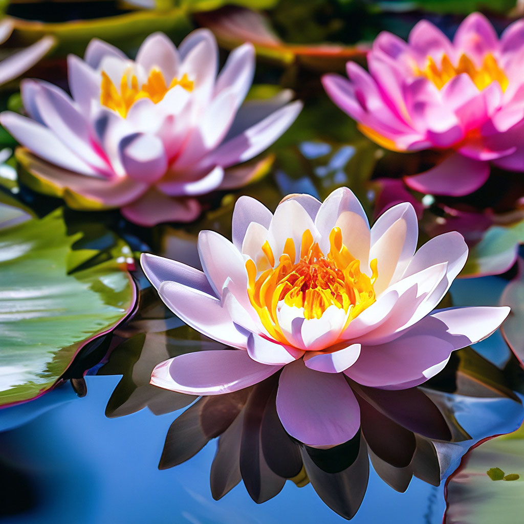 "Blooming lotuses on the surface of the water digital close-up photo ...