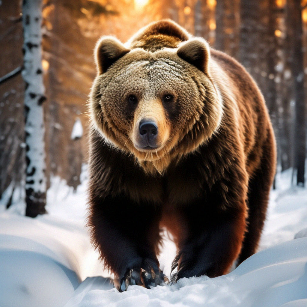 "The bear king of the forest walks with an imposing gait through the ...