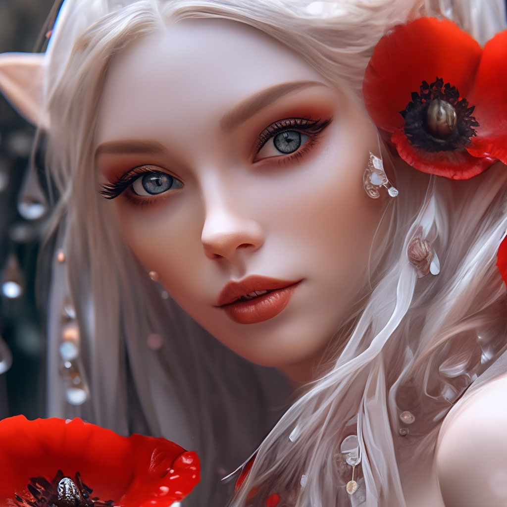 "Surrealism, beautiful elf girl, pointed ears, deep eyes, long ...