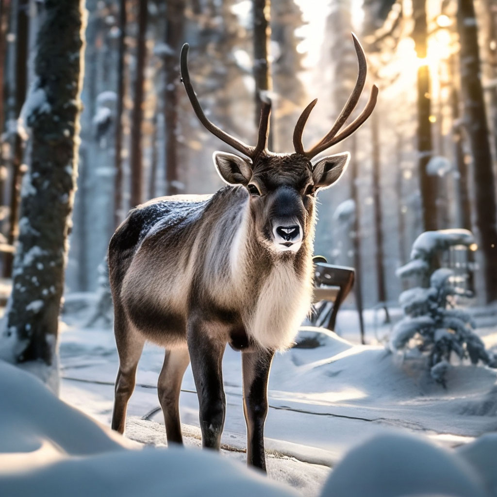 "Beautiful realistic reindeer roaming the winter forest photorealism ...