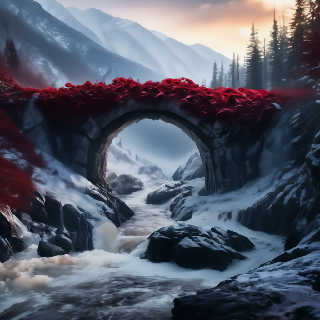 "An ice bridge, a bridge made of ice. …" — image created in Shedevrum