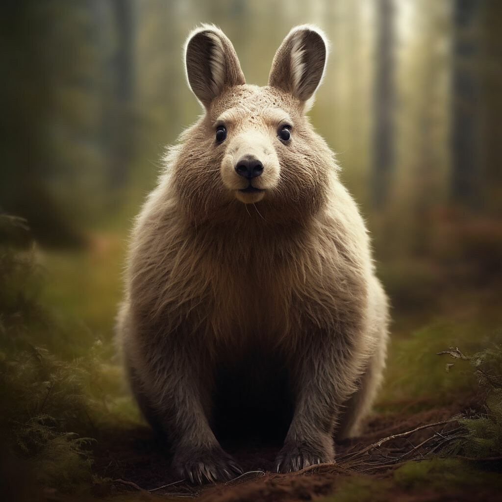 ". hybrid of a hare and a bear high detail professional photo wildlife" — image created in Shedevrum