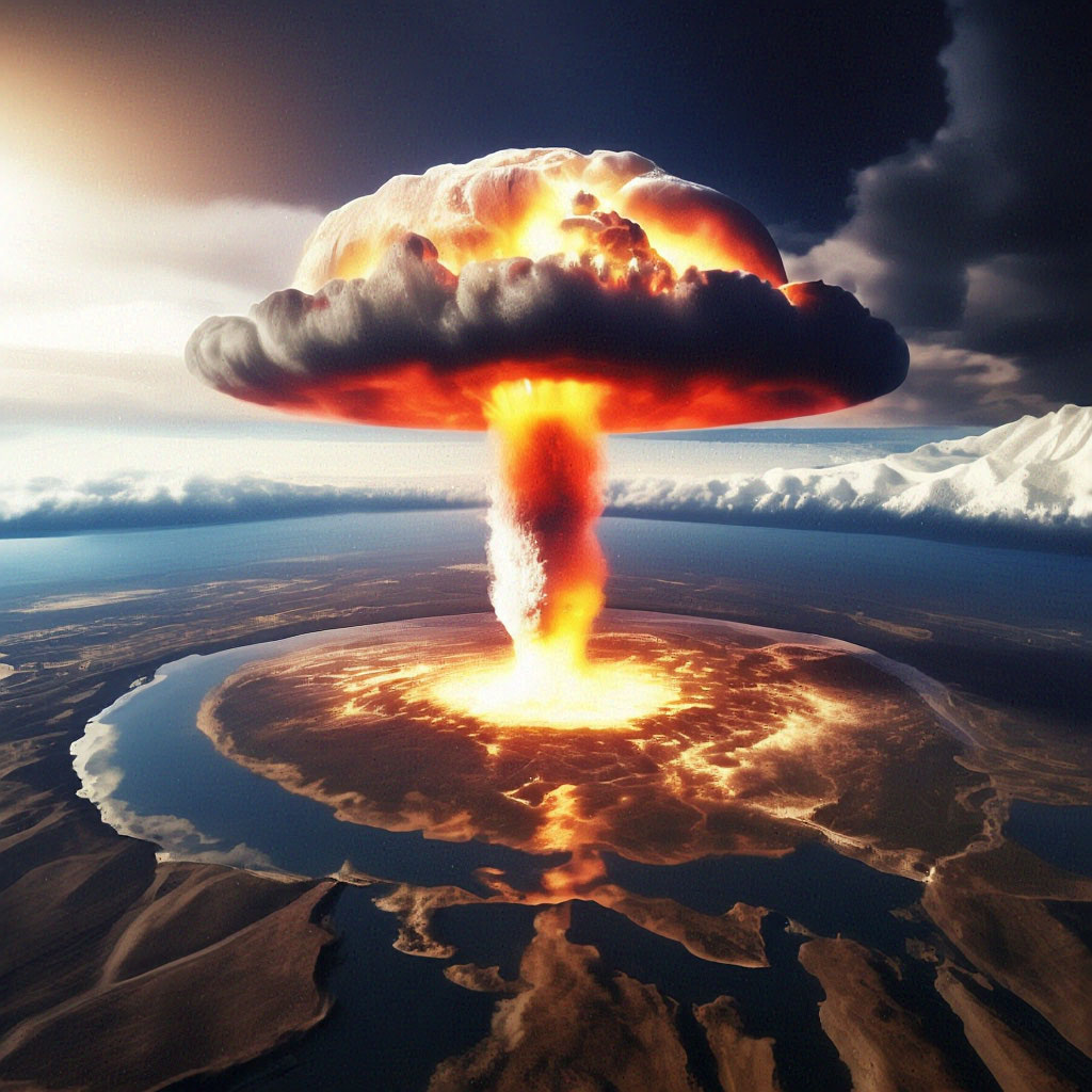 "A mushroom-shaped nuclear explosion, a view from space" — image ...