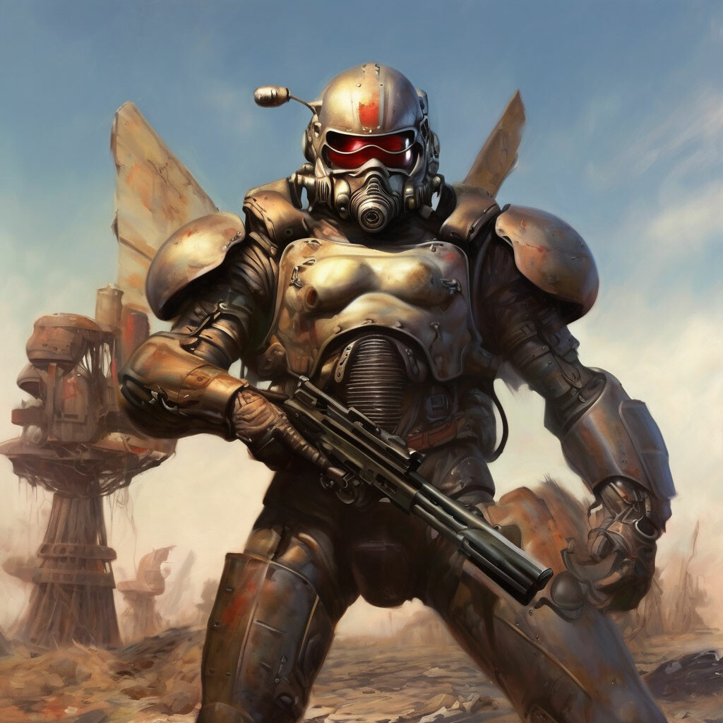 "Real cinematic boris vallejo fallout" — image created in Shedevrum