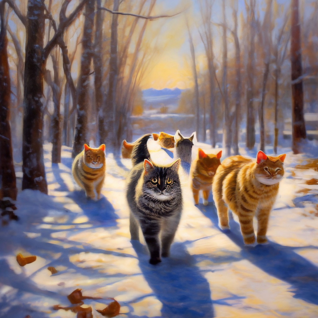 "March cats on a walk" — image created in Shedevrum