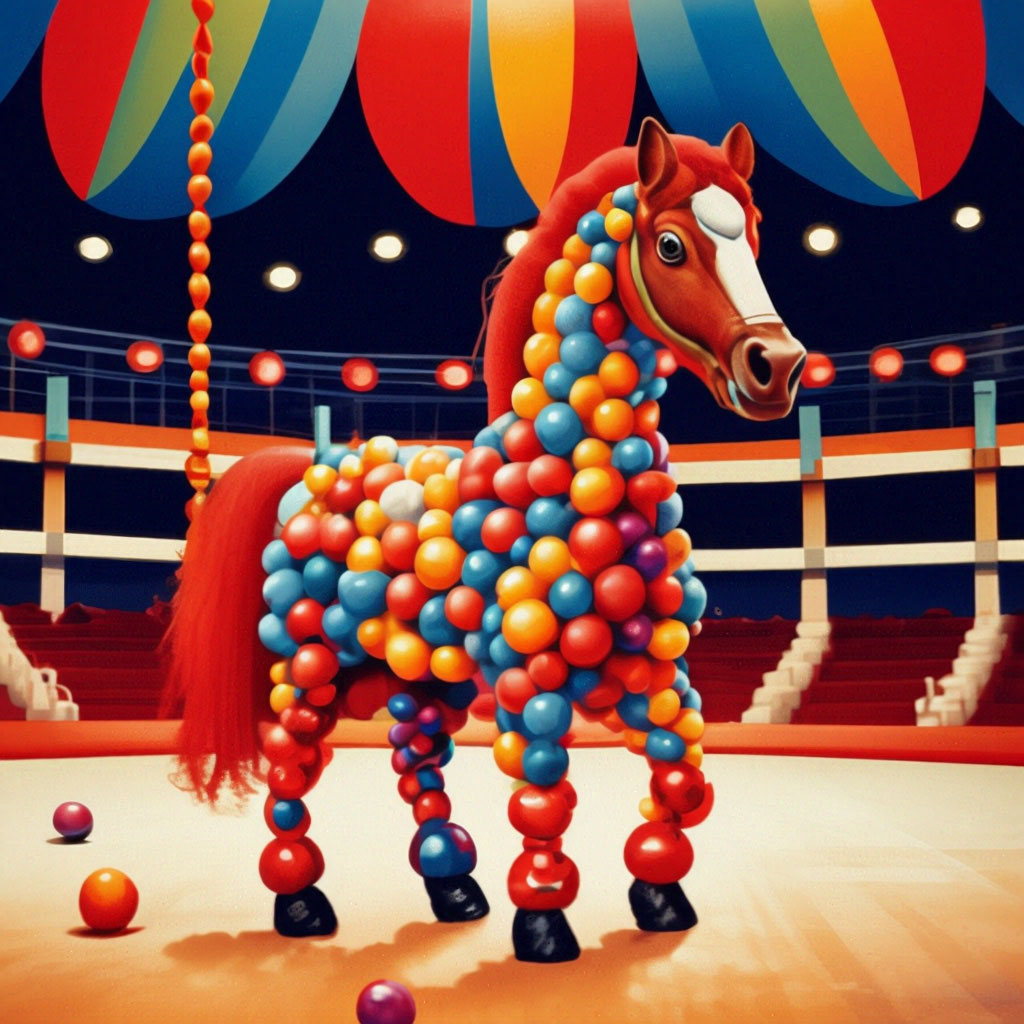 "Losharik in the circus arena a little horse made of balls" — image ...
