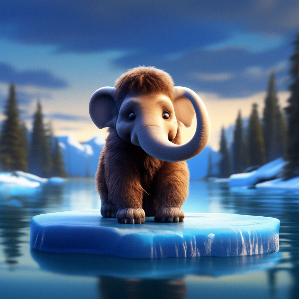 "A little mammoth is floating on an ice floe, looking for his mother ...