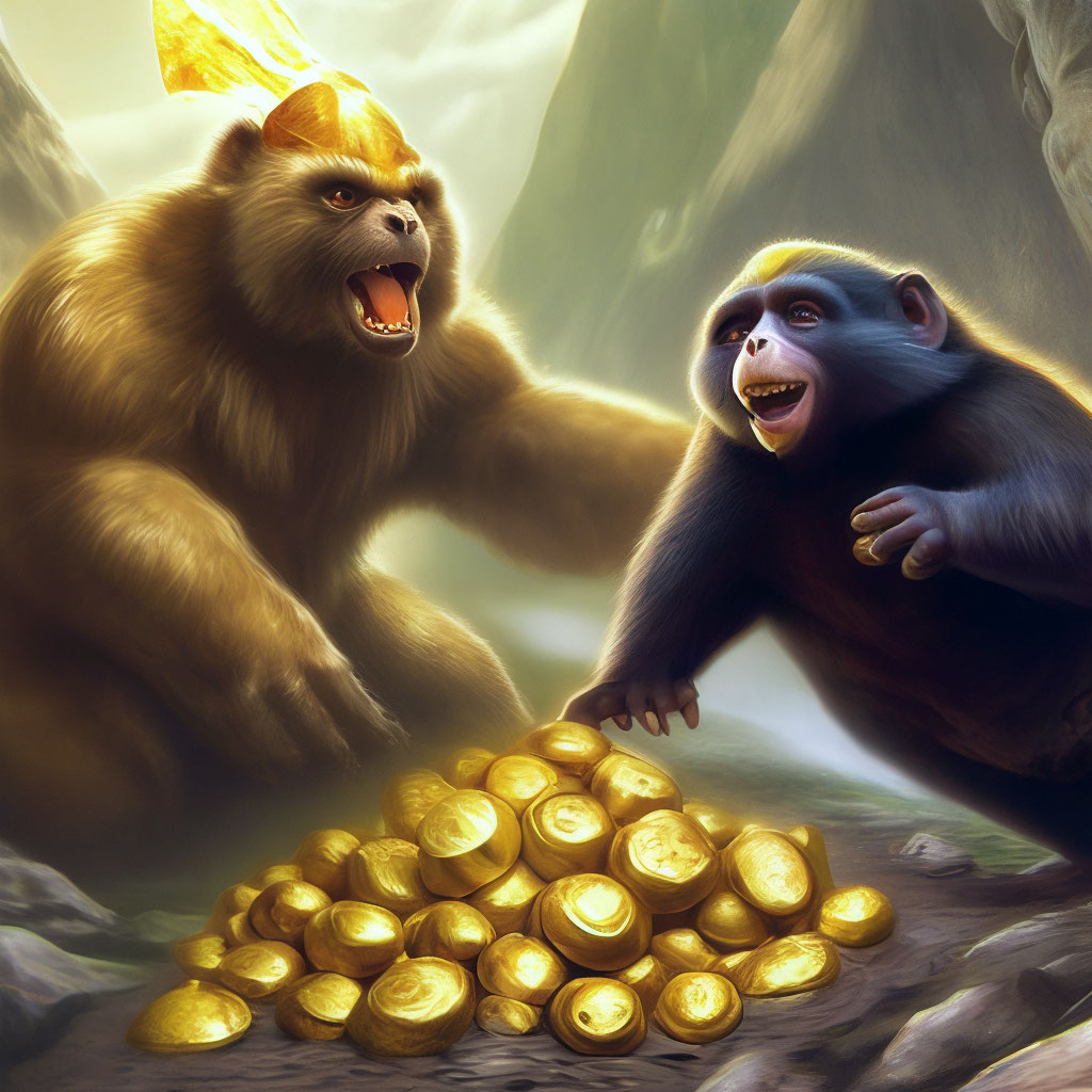 "The mole monkey king steals gold from…" — image created in Shedevrum