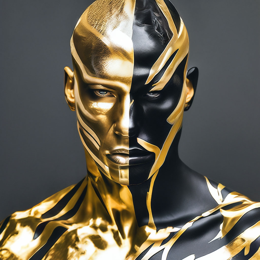 "Man, one half of the body and face is covered with gold, the other ...