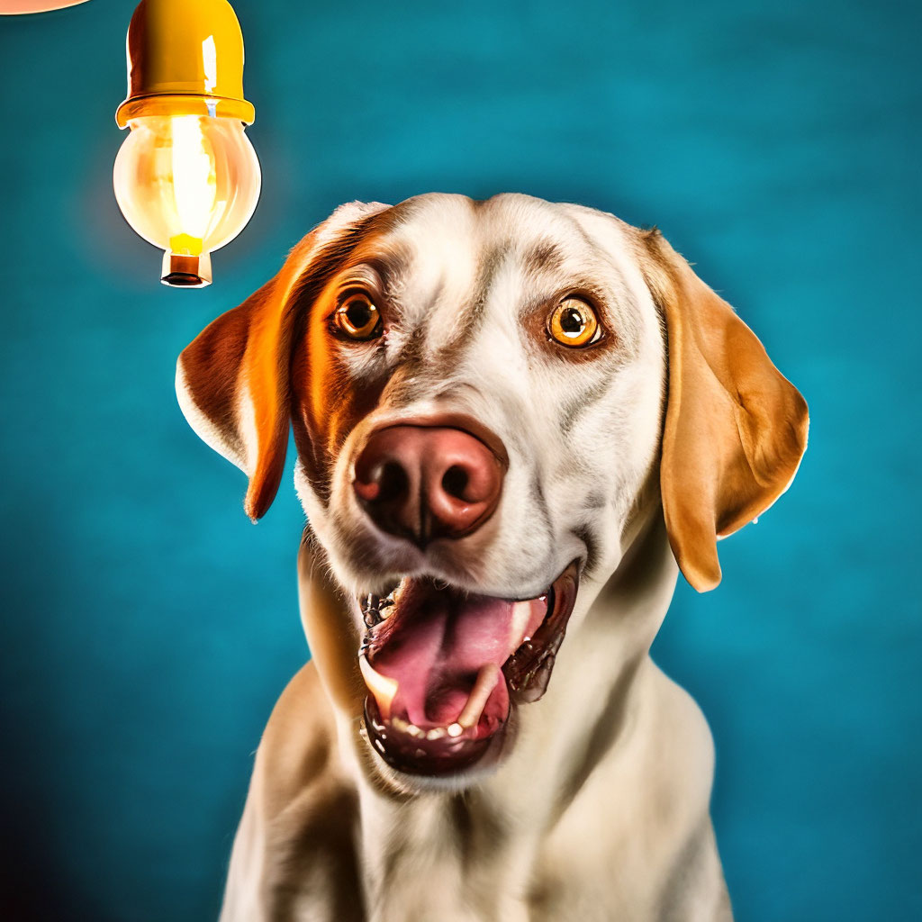 "Pavlov's pop art dog stares with bulging eyes at an electric light ...