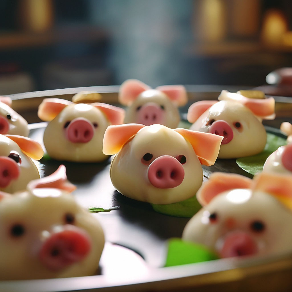 "Pig face dumplings, 4k, 30mm lens, 1/250s, bright lighting" — image ...