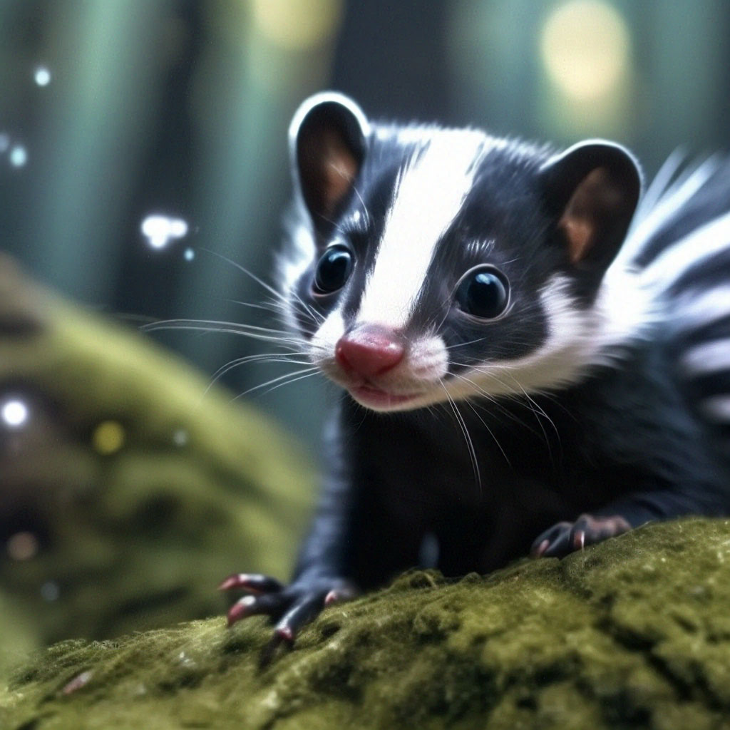 "Hyperrealism, beautiful cute striped skunk, hyper detail of face and ...